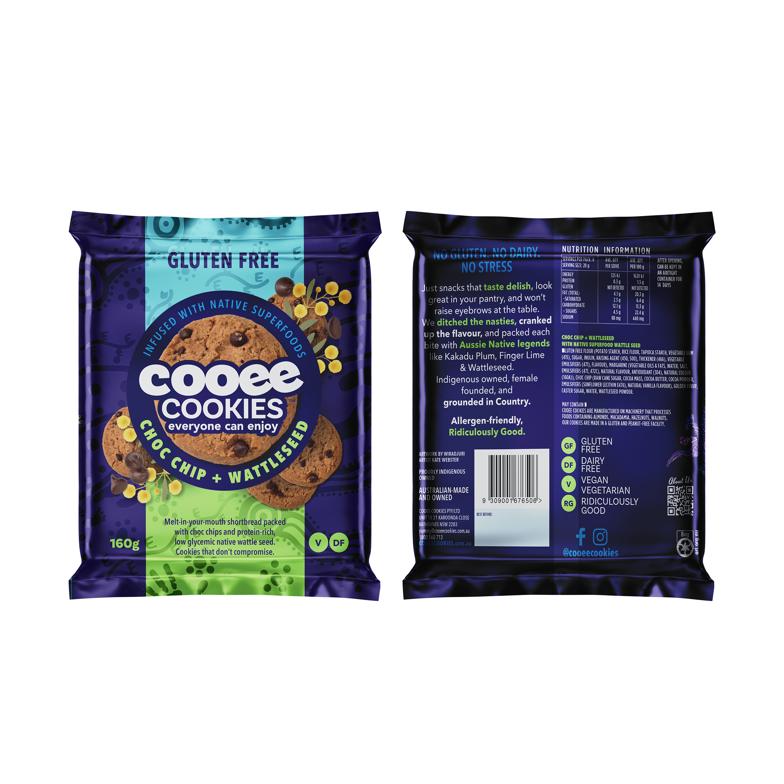 Chocolate Chip & Wattle Seed Cookies 160g Family Pack – Cooee Native ...
